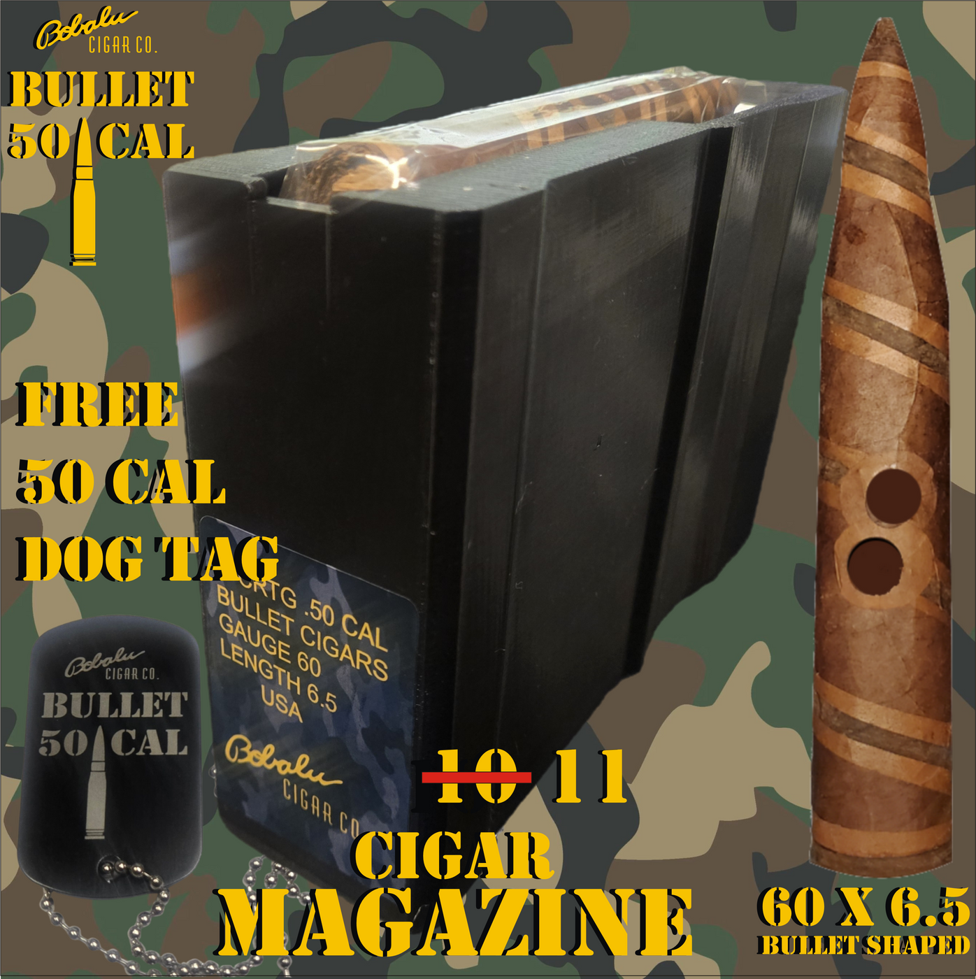 Bobalu 50 Cal cigar magazine loaded with 11 cigars — Bobalu Cigar Company